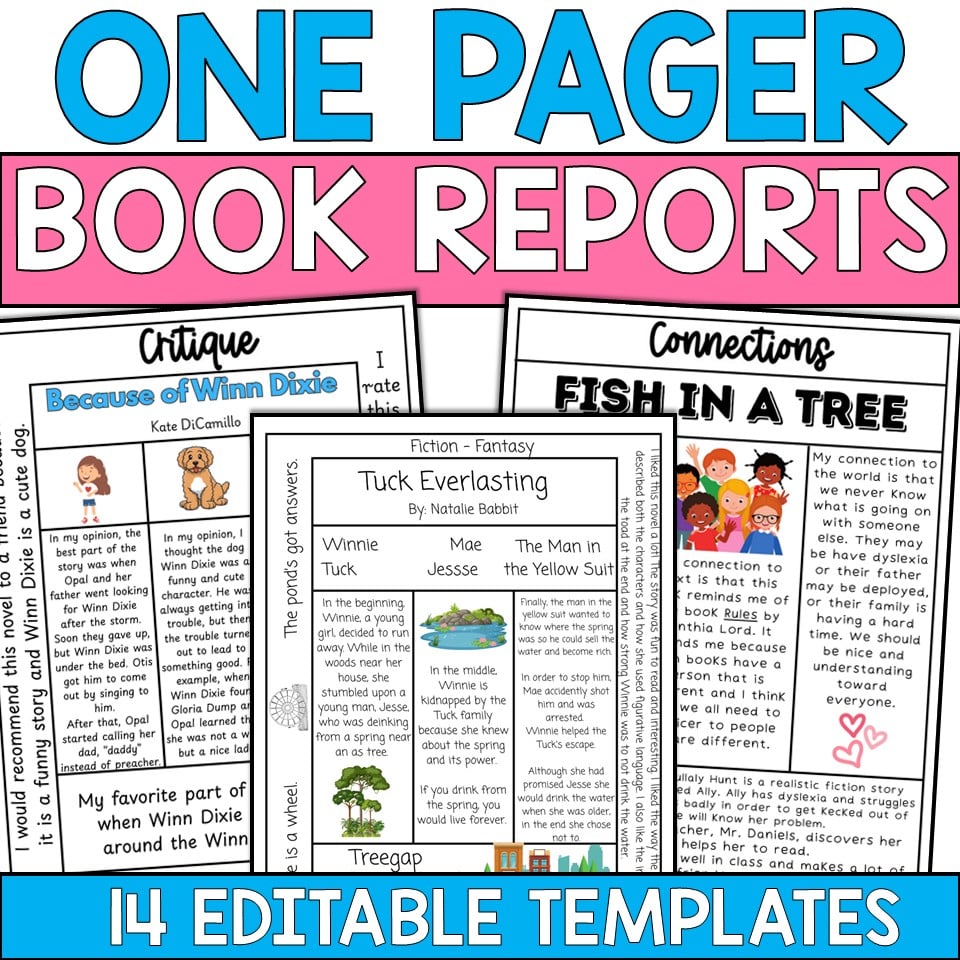 One Pager Book Reports - Fun and Engaging Book Report Templates for any ...