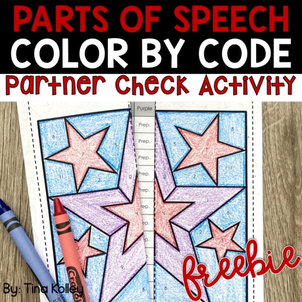 FREE Parts of Speech Partner Color by Code - Teach With Tina